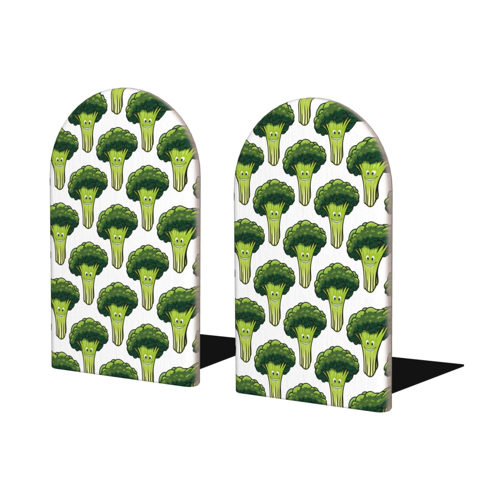 Tebeau Cute Broccoli Print Wood Bookends for Shelves,Bookends,Book ...