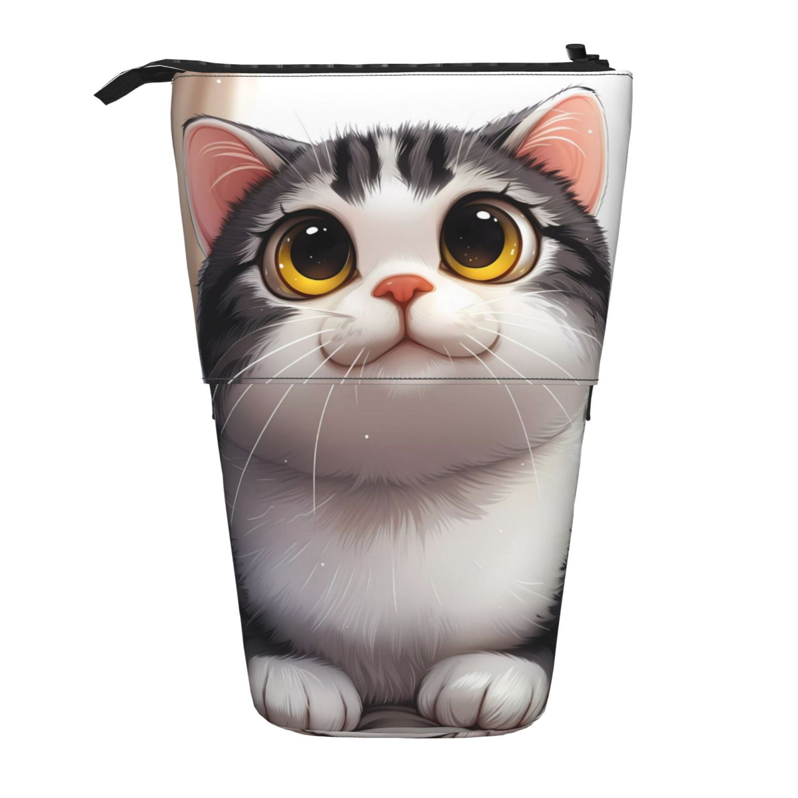 Tebeau Cute Cartoon Kitten Print Telescopic Pencil Bag Pen Holder Pop ...