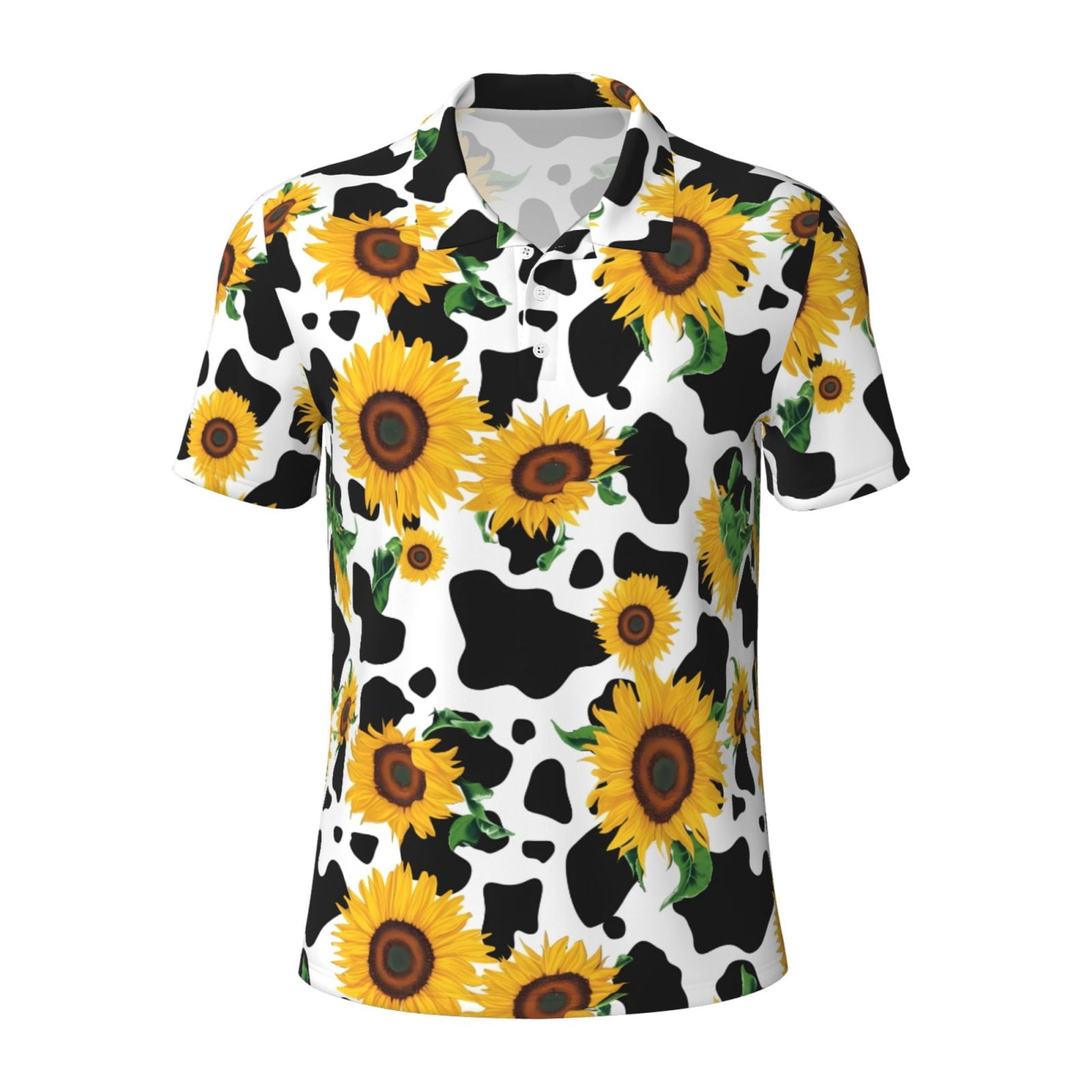 Tebeau Cute Cow Print Sunflower D for Men's Short Sleeve Polo Shirt ...