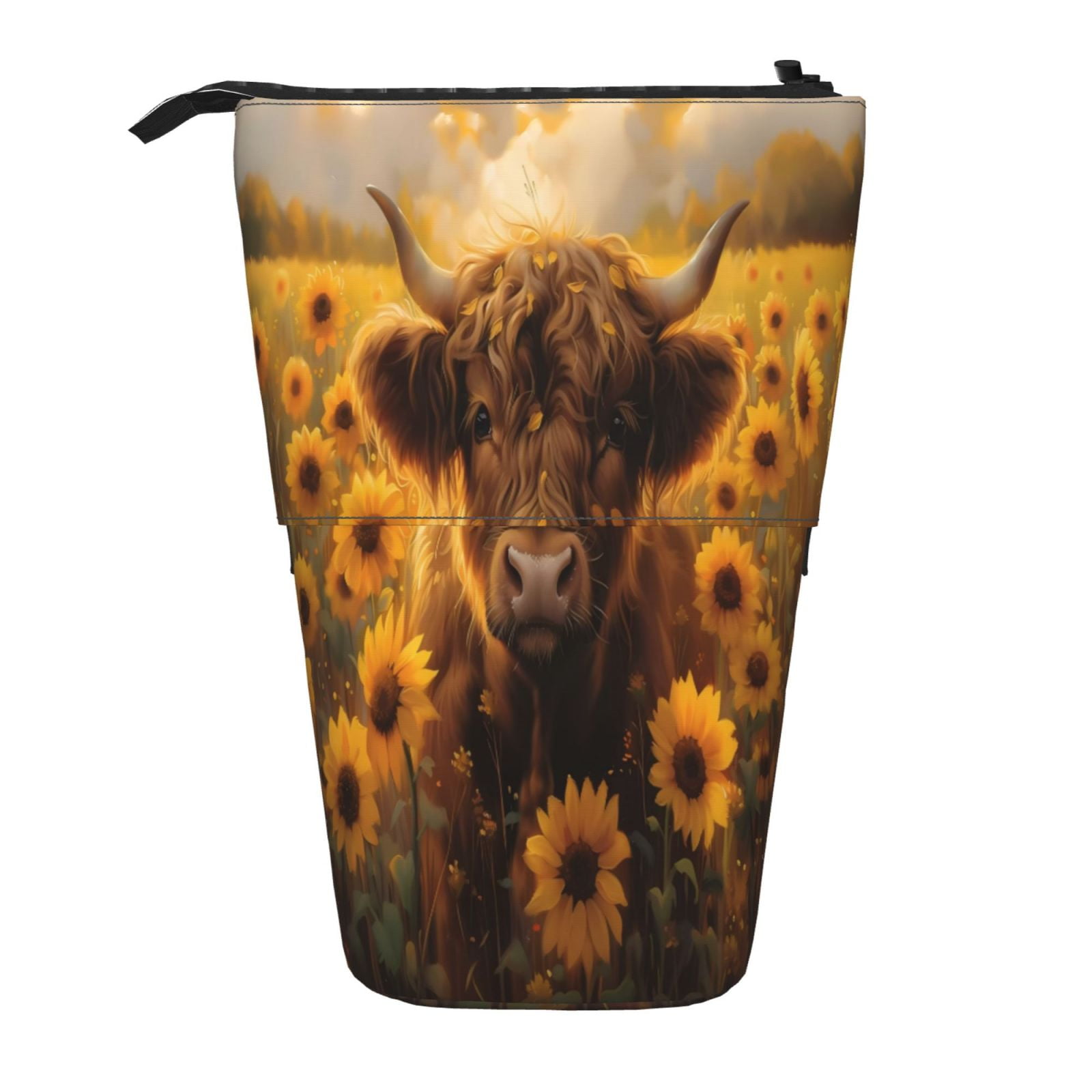 Tebeau Cute Cow Sunflower Field Print Telescopic Pencil Bag Pen Holder ...