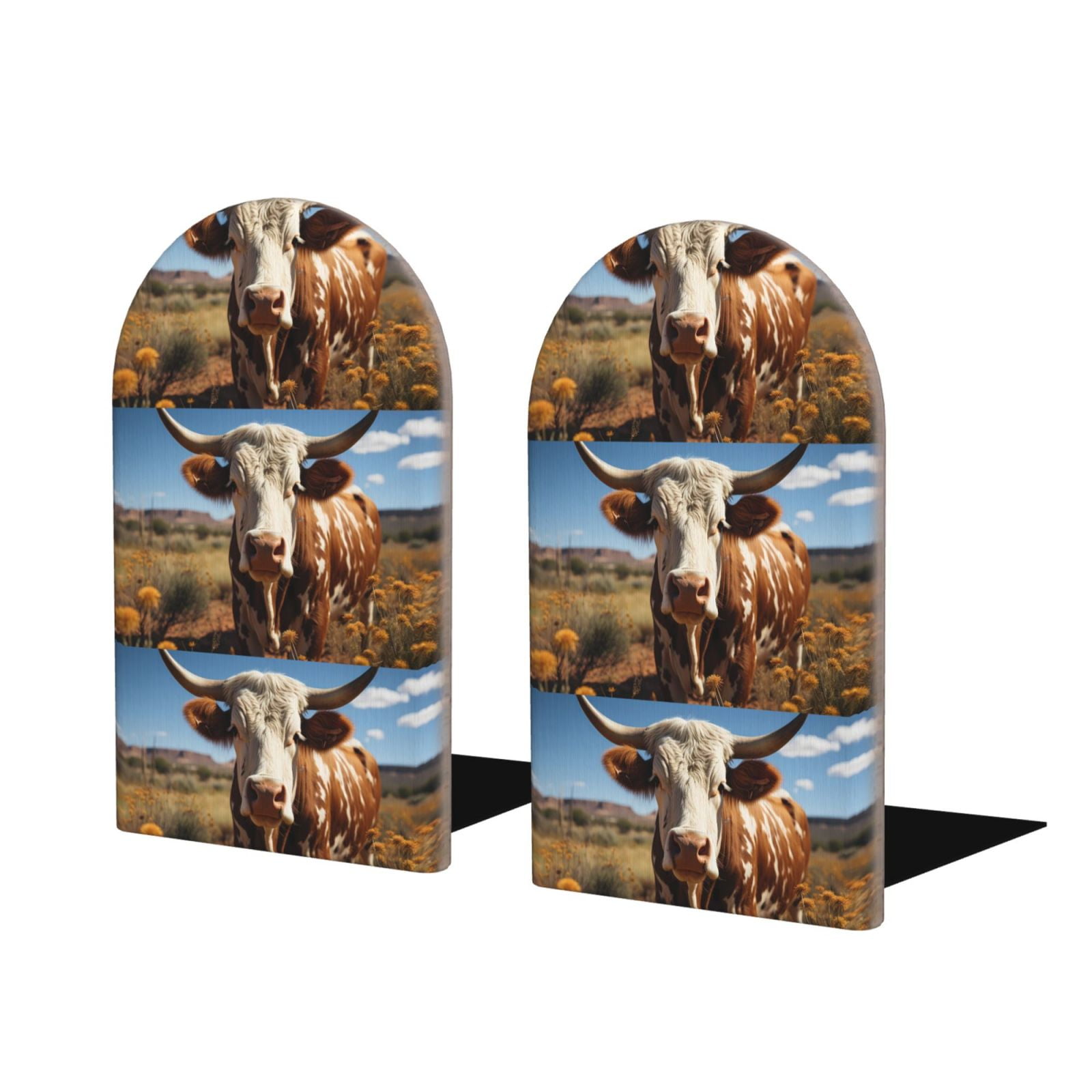 Tebeau Cute Daisy Cow Print Wood Bookends for Shelves,Bookends,Book ...