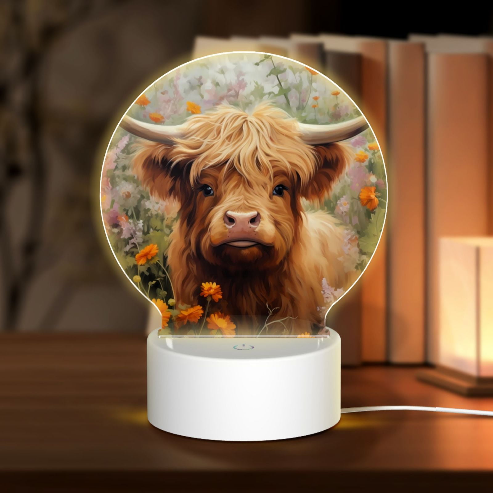 Tebeau Cute Floral Cow Print Round Acrylic Night Light - Personalized ...