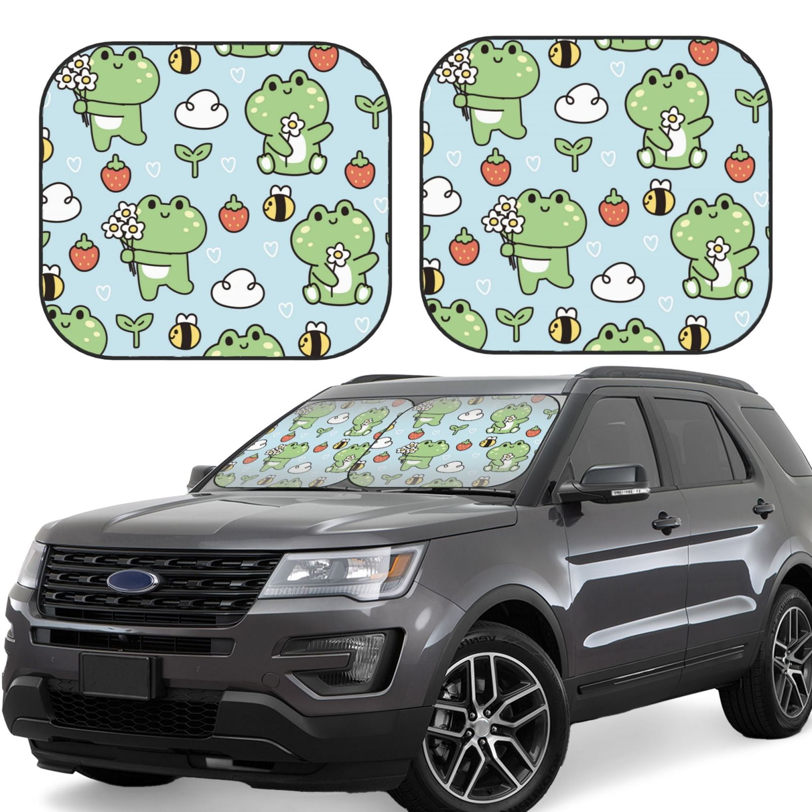 Tebeau Cute Floral Frog Print Foldable Car Windshield Sun Shades ...