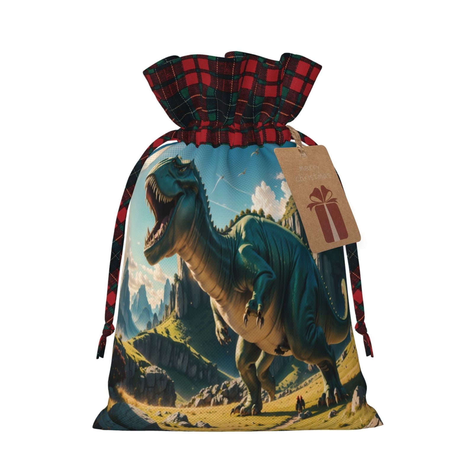 Tebeau Cute Green Dinosaur Blue Sky Print Christmas Drawstring Bags ...