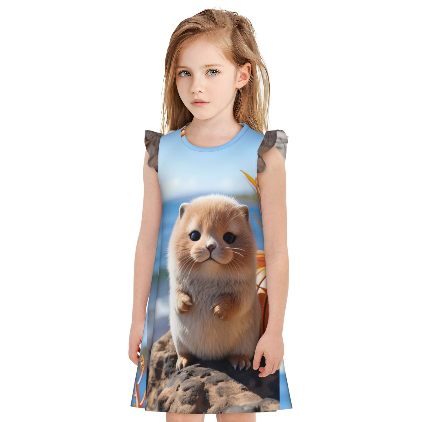 Tebeau Cute Guinea Pig Sea Print Girls Nightgowns Flutter Sleeve ...