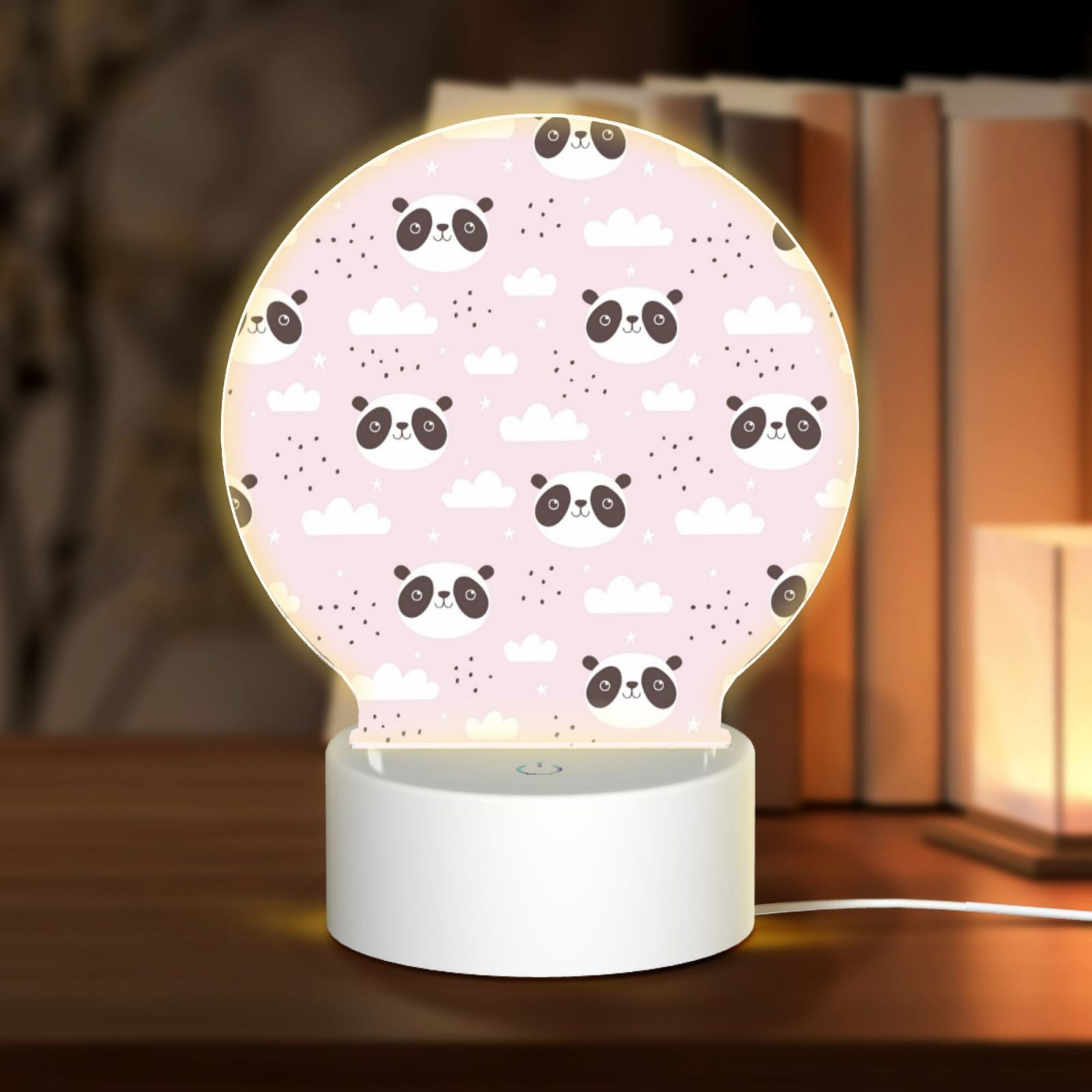 Tebeau Cute Panda Print Round Acrylic Night Light - Personalized LED ...