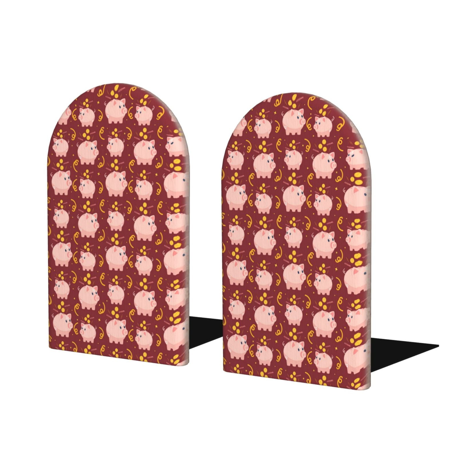 Tebeau Cute Pig with Coins Print Wood Bookends for Shelves,Bookends ...