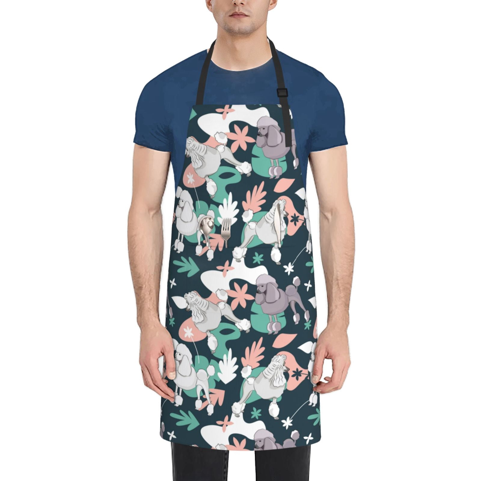 Tebeau Cute Poodle Dog Print Waterproof Cooking Aprons, Adjustable Bib ...