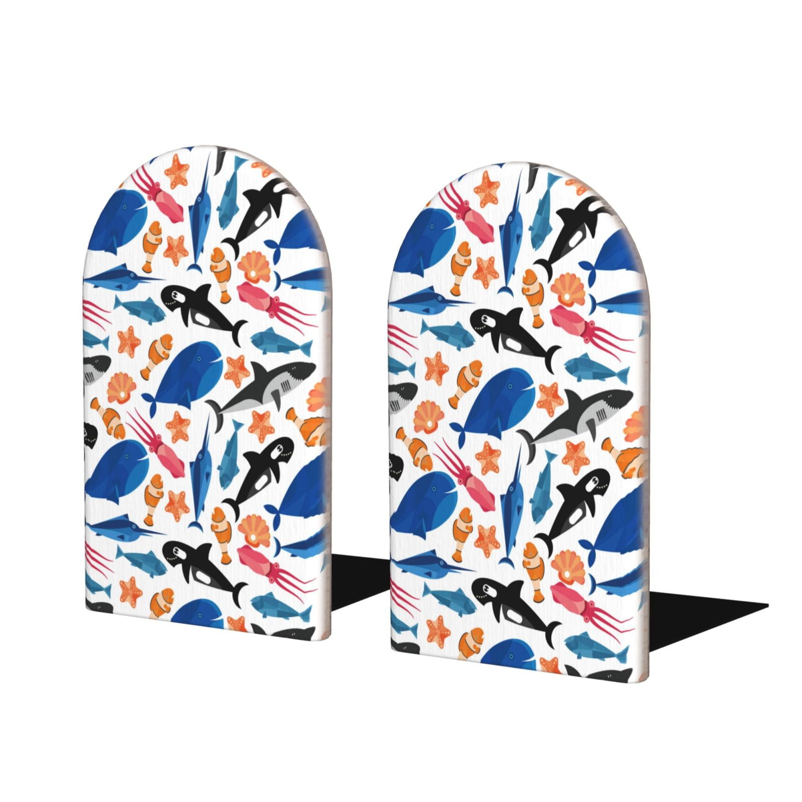 Tebeau Cute Sea Animals Print Wood Bookends for Shelves,Bookends,Book ...