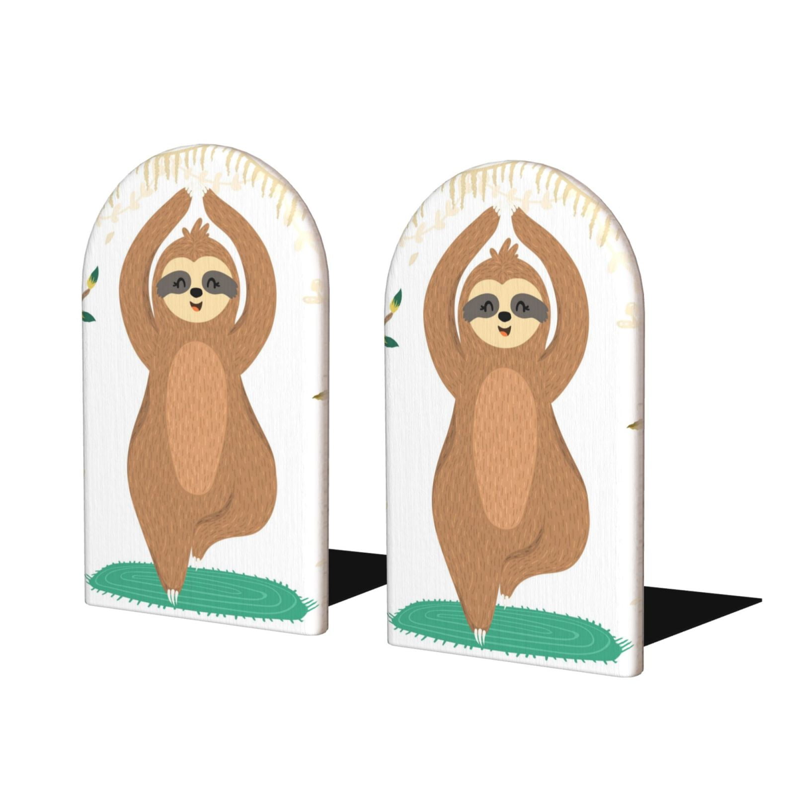 Tebeau Cute Sloth In Yoga Pose Tree Print Wood Bookends for Shelves ...