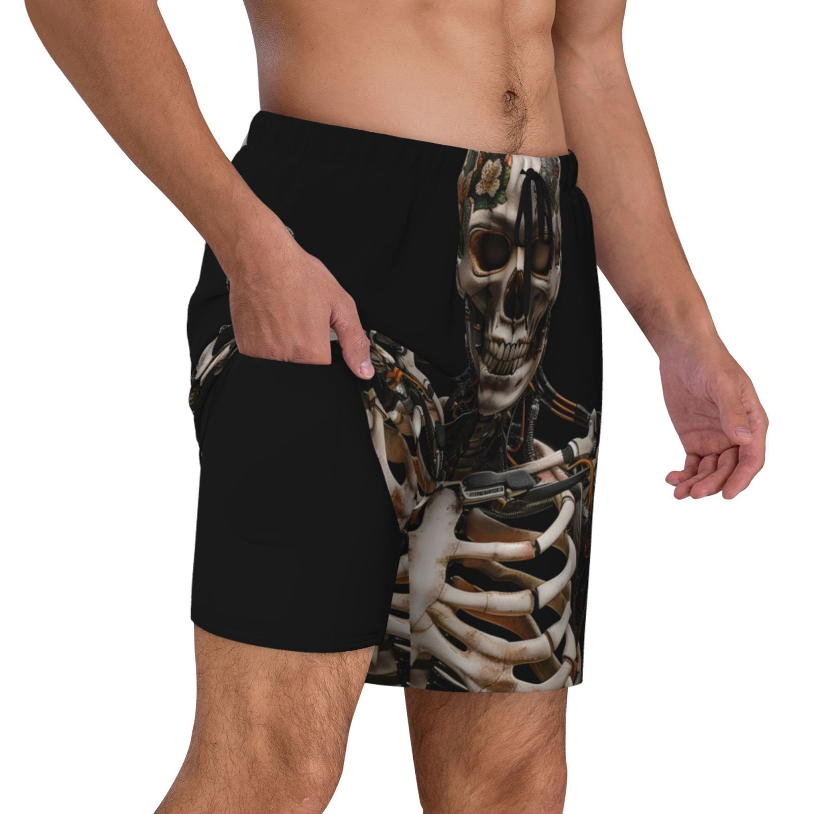 Tebeau Cyber Skeleton With Tattoos Print Men's Swim Trunks with ...