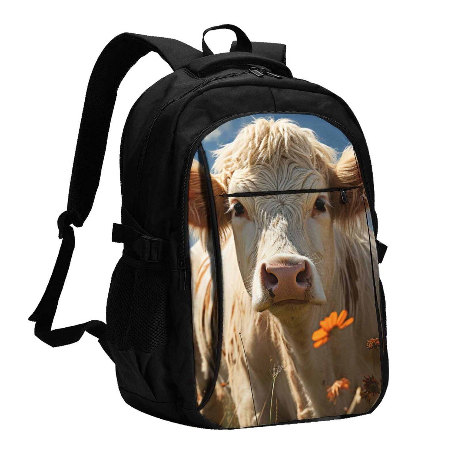 Tebeau Daisy Meadow Cow Print Travel Laptop Backpack Waterproof Anti ...