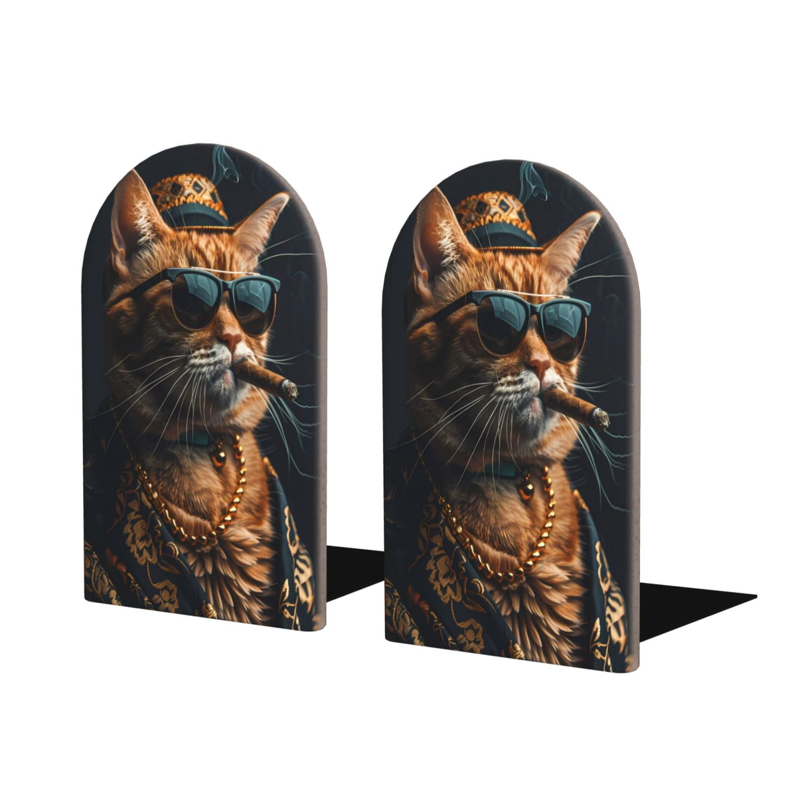 Tebeau Dapper Cat in Sunglasses Print Wood Bookends for Shelves ...