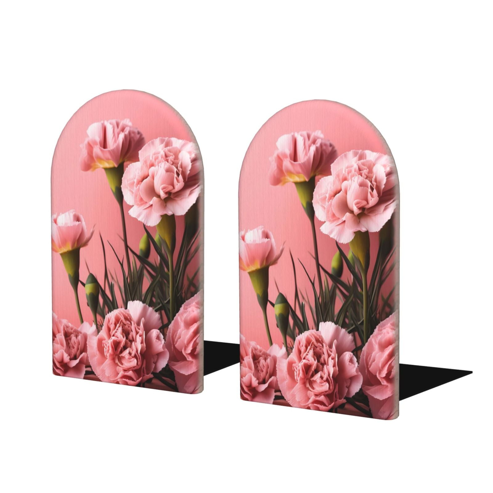 Tebeau Delicate Pink Carnations A Print Wood Bookends for Shelves ...