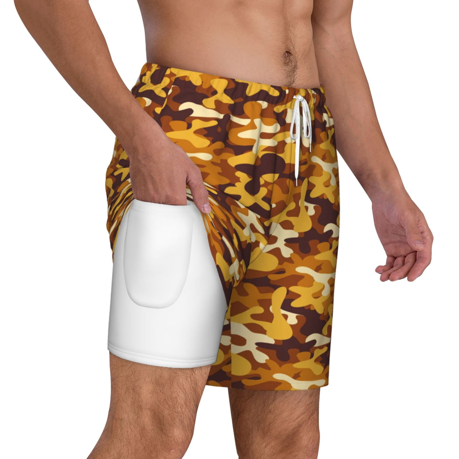 Tebeau Desert Camouflage Print Men's Swim Trunks with Compression Liner ...