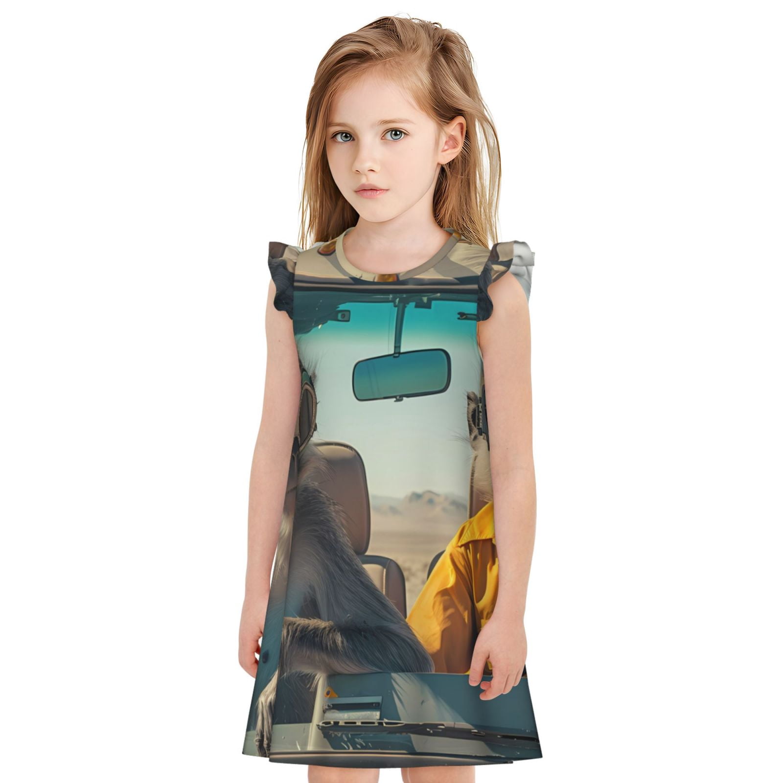 Tebeau Desert Monkeys Drive Print Girls Nightgowns Flutter Sleeve ...