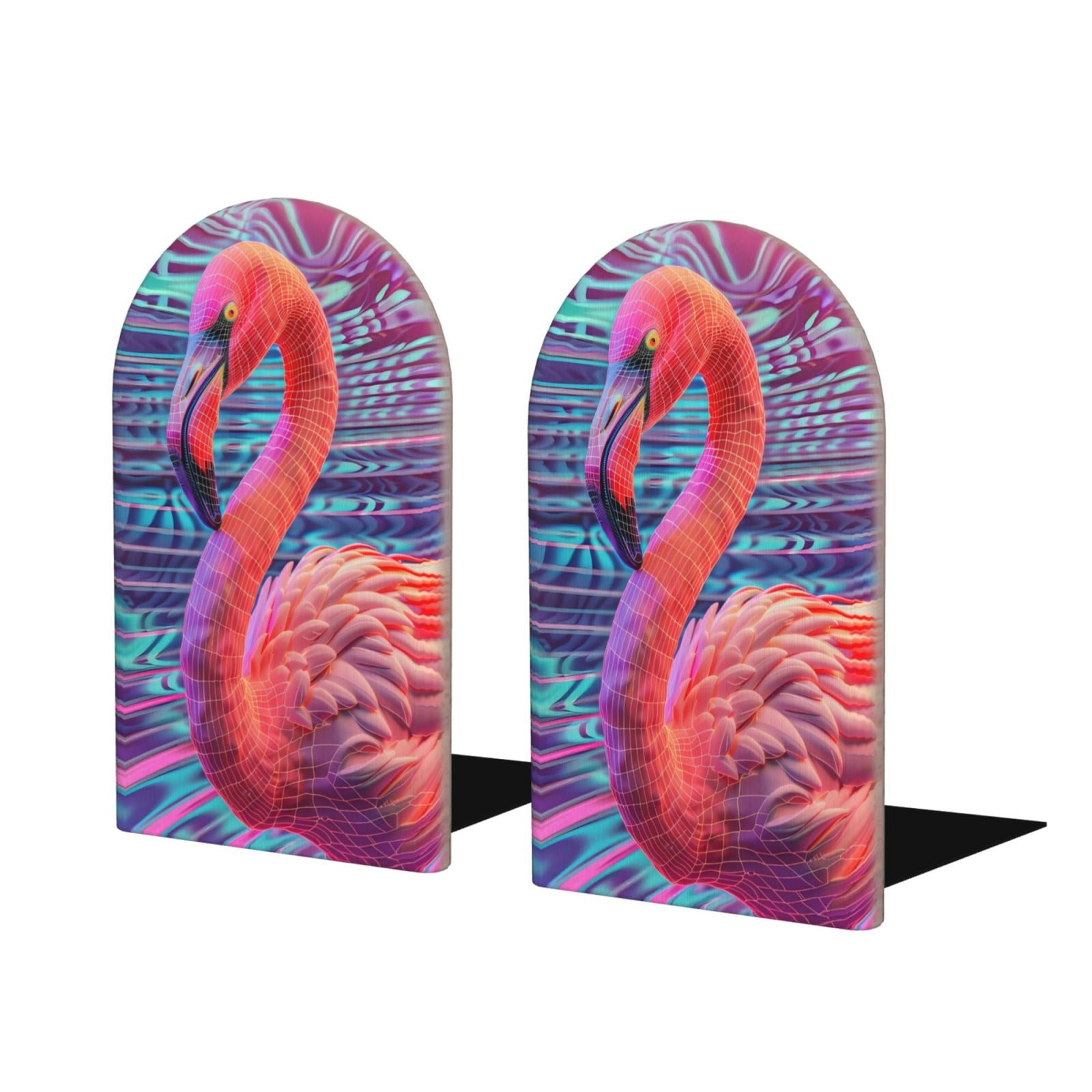 Tebeau Digital Flamingo Vibrant Art Print Wood Bookends for Shelves ...