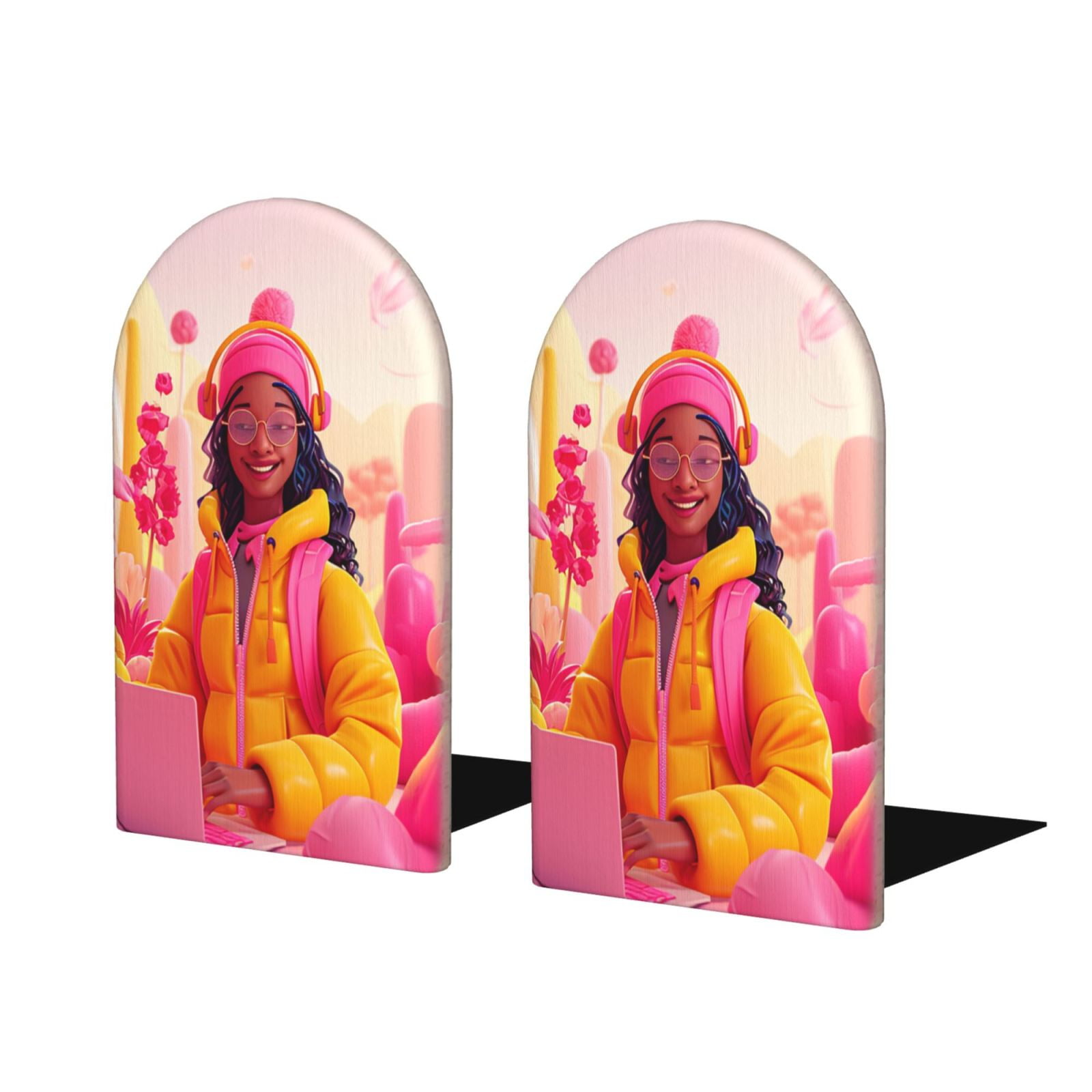 Tebeau Digital Nomad Pink Landscape Print Wood Bookends for Shelves ...