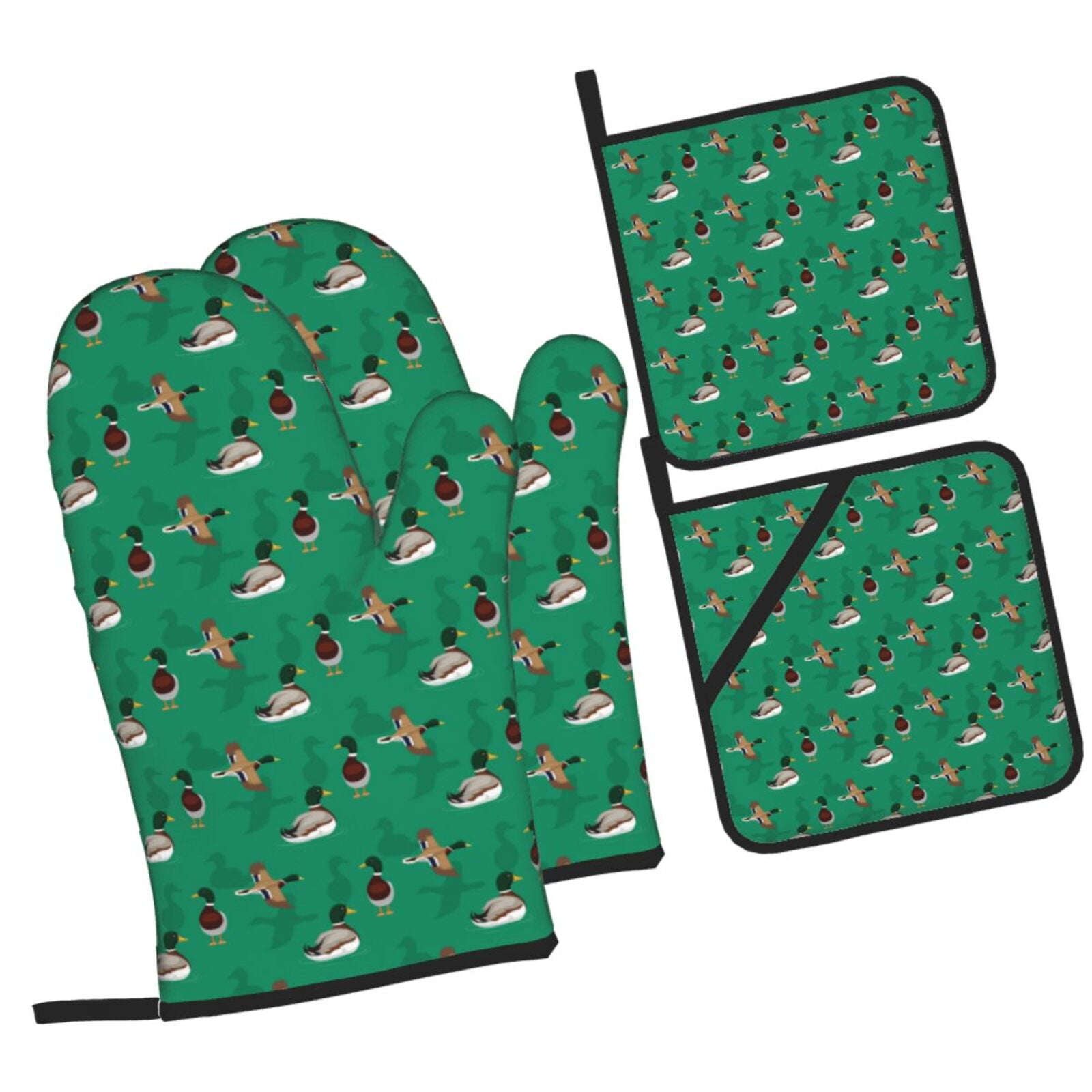 Tebeau Duck Mallard Flying Pose Print 4 Pcs Oven Mitts and Pot Holders ...