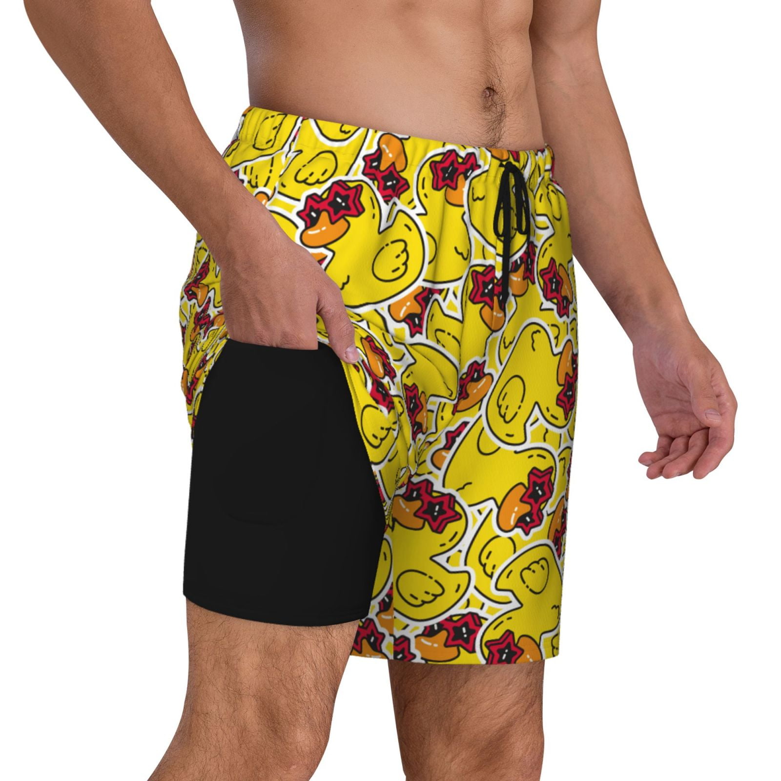 Tebeau Duck with Star Sunglasses Print Men's Swim Trunks with ...