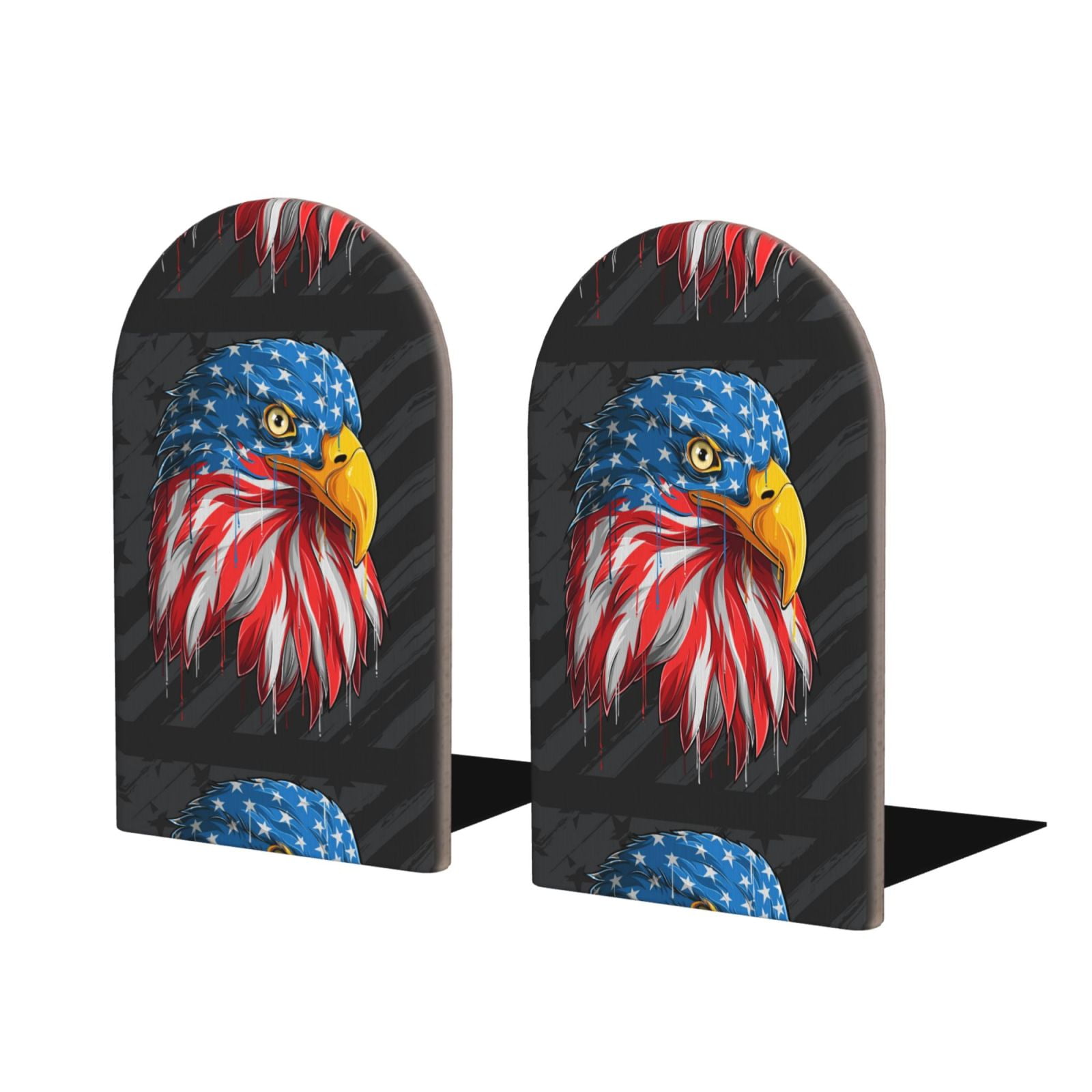 Tebeau Eagle Head With American Flag Print Wood Bookends for Shelves ...