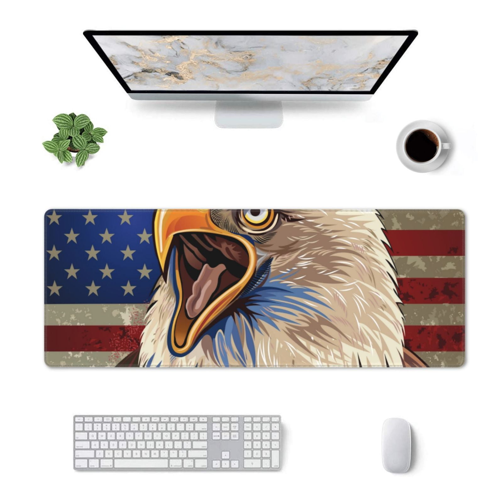 Tebeau Eagle With USA Flags Print 12x31.5 inch Gaming Mouse Pad Mat ...