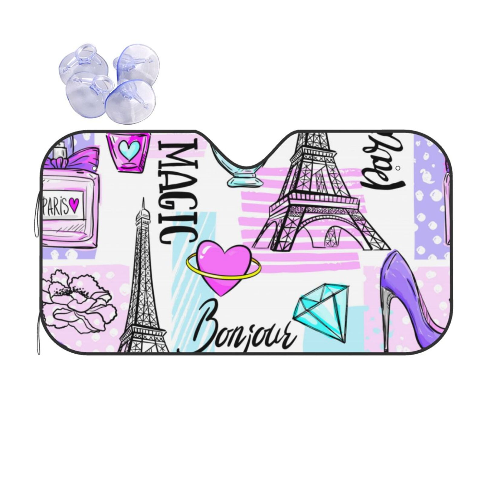 Tebeau Eiffel Tower and Hearts Print Foldable Car Windshield Sun Shades ...