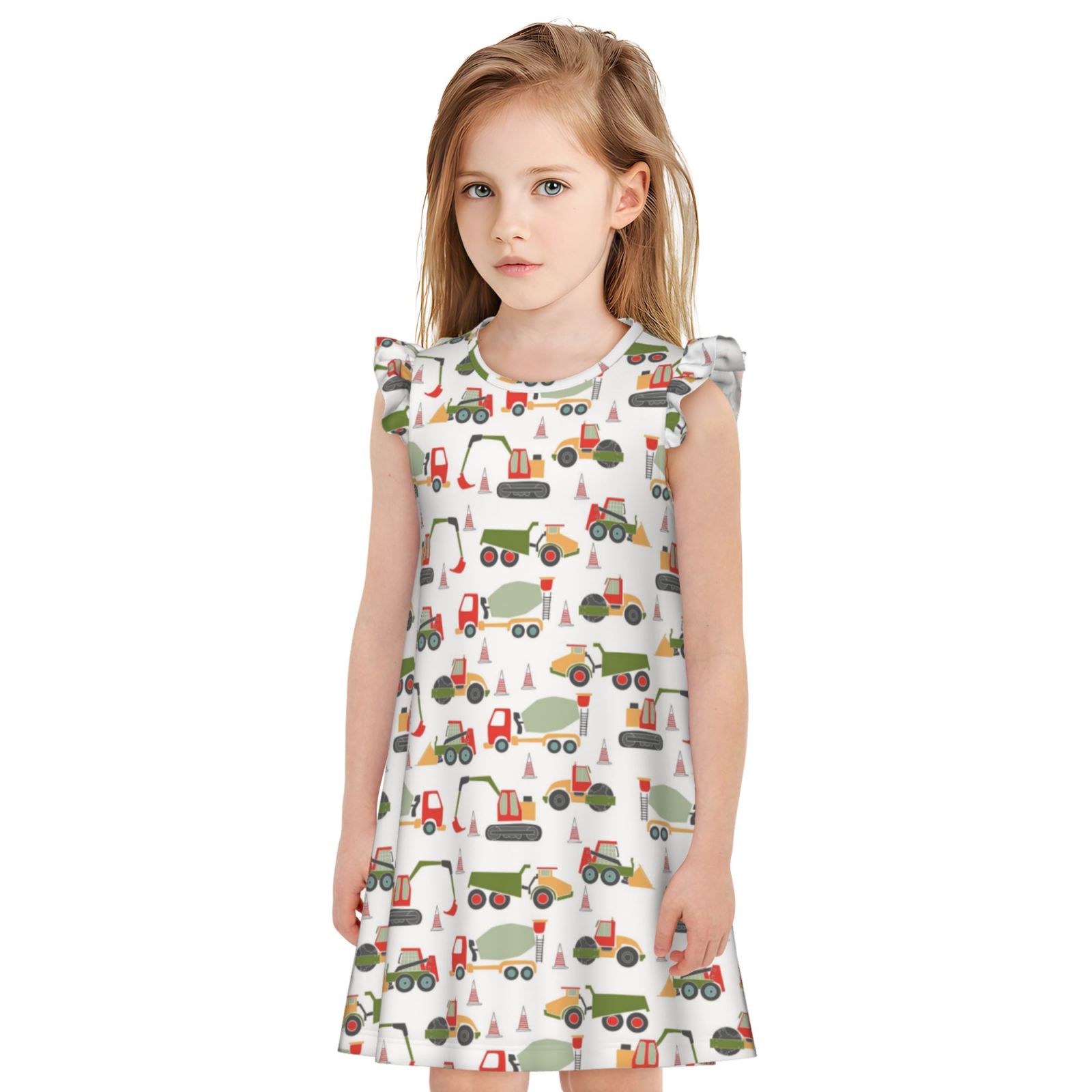 Tebeau Excavator Print Girls Nightgowns Flutter Sleeve Pajamas Dress ...