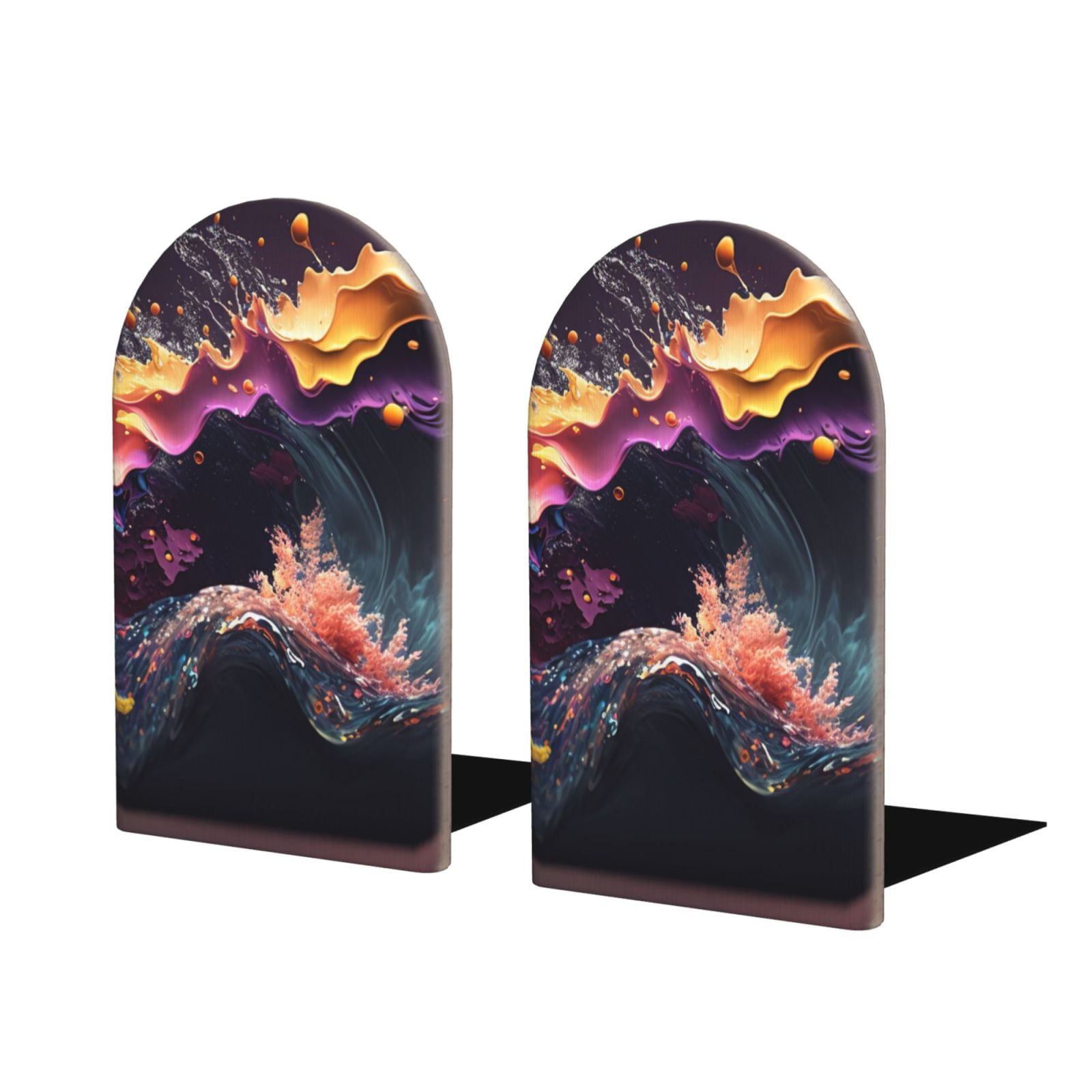 Tebeau Explosive Fluid Splash Art Print Wood Bookends for Shelves ...