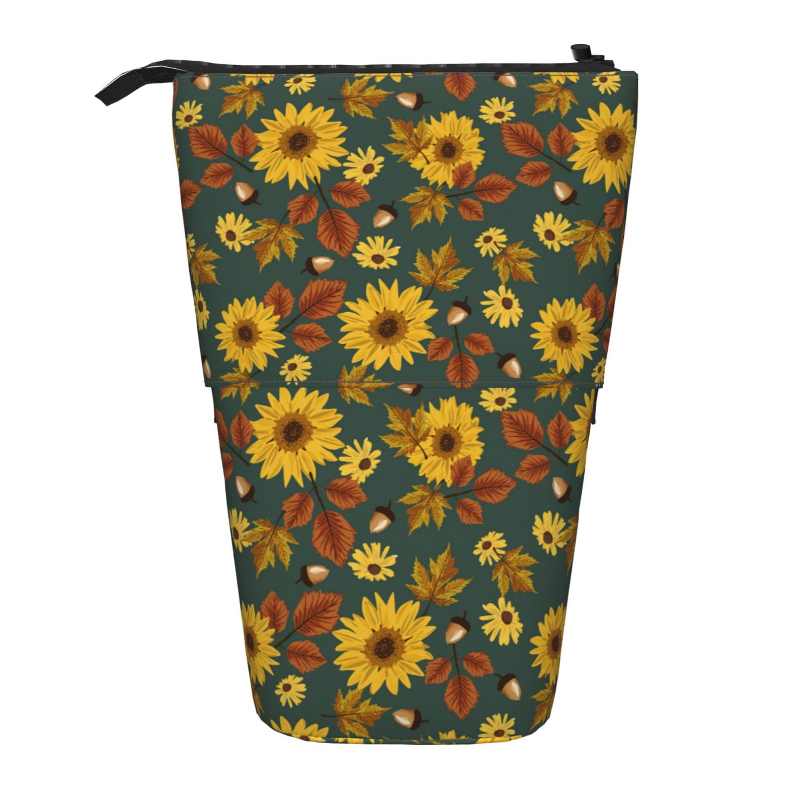 Tebeau Fall Daisy Leaf Nuts Print Telescopic Pencil Bag Pen Holder Pop Up Stationery Case, Stand ...