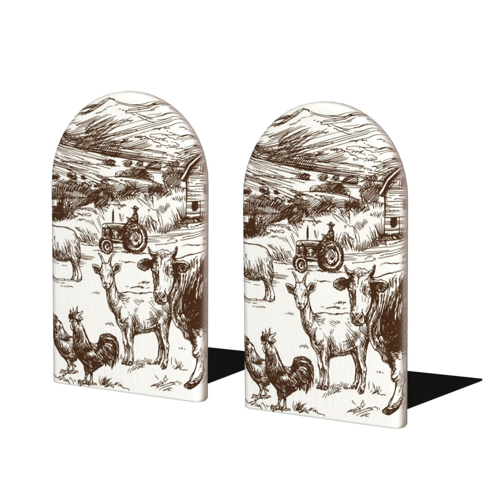 Tebeau Farm Animals Print Wood Bookends for Shelves,Bookends,Book ...