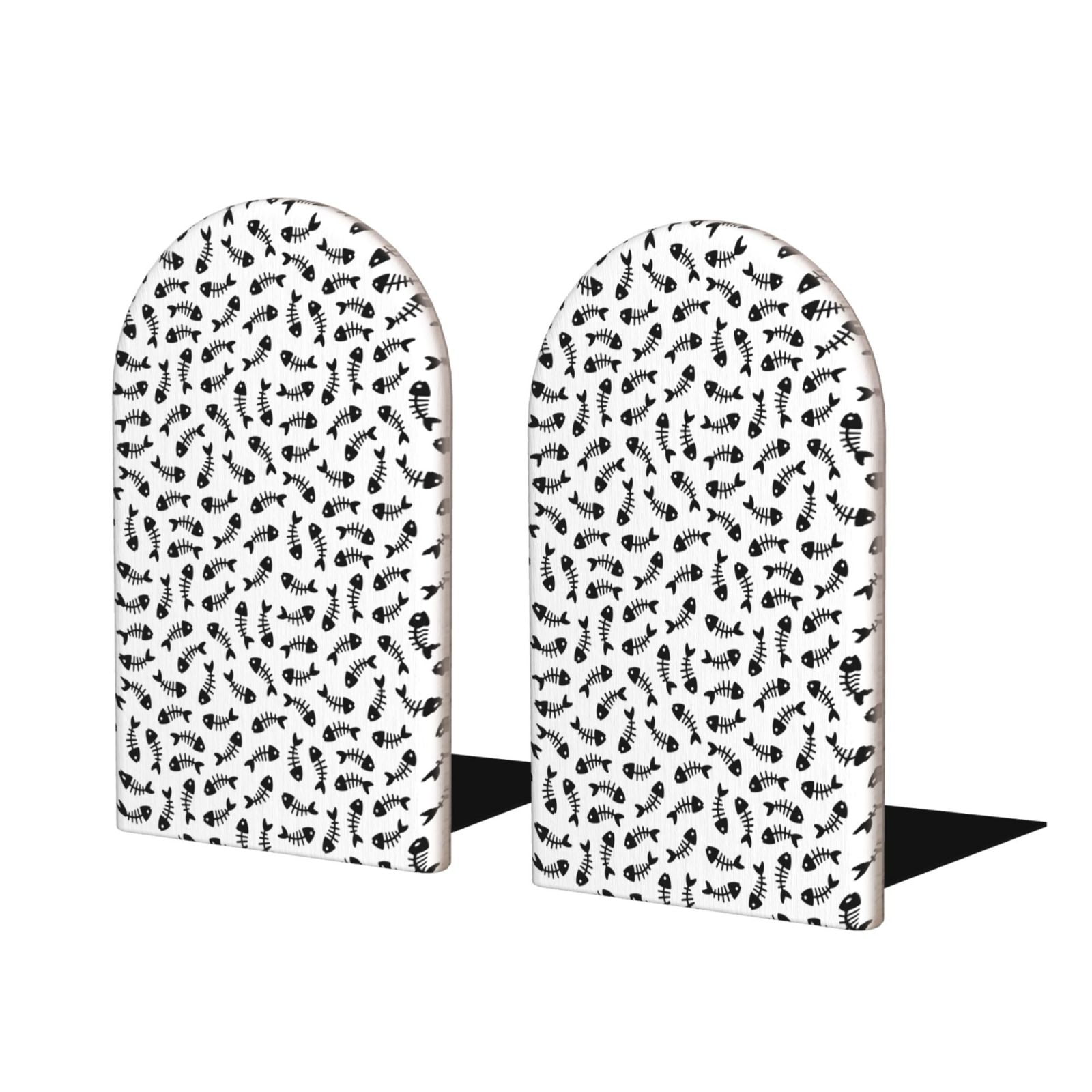 Tebeau Fish Bone Print Wood Bookends for Shelves,Bookends,Book Holders ...