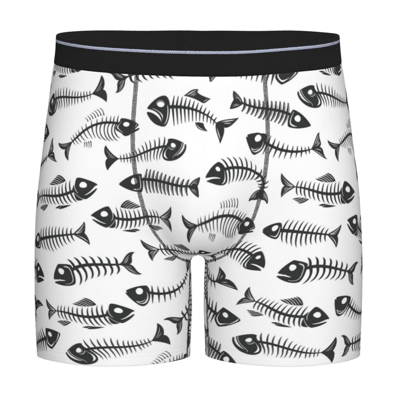 Tebeau Fish Bones Print Men's Underwear Boxer Briefs, Stretch Moisture ...