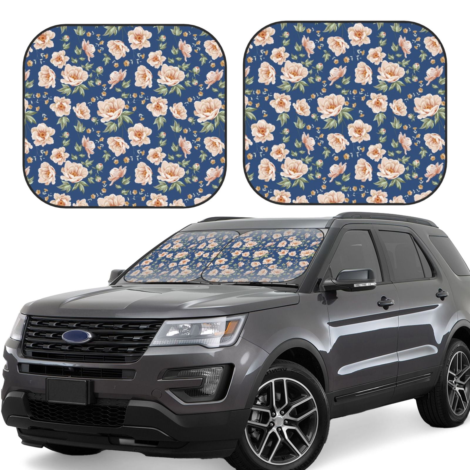 Tebeau Flower Print Foldable Car Windshield Sun Shades Universal Fit ...