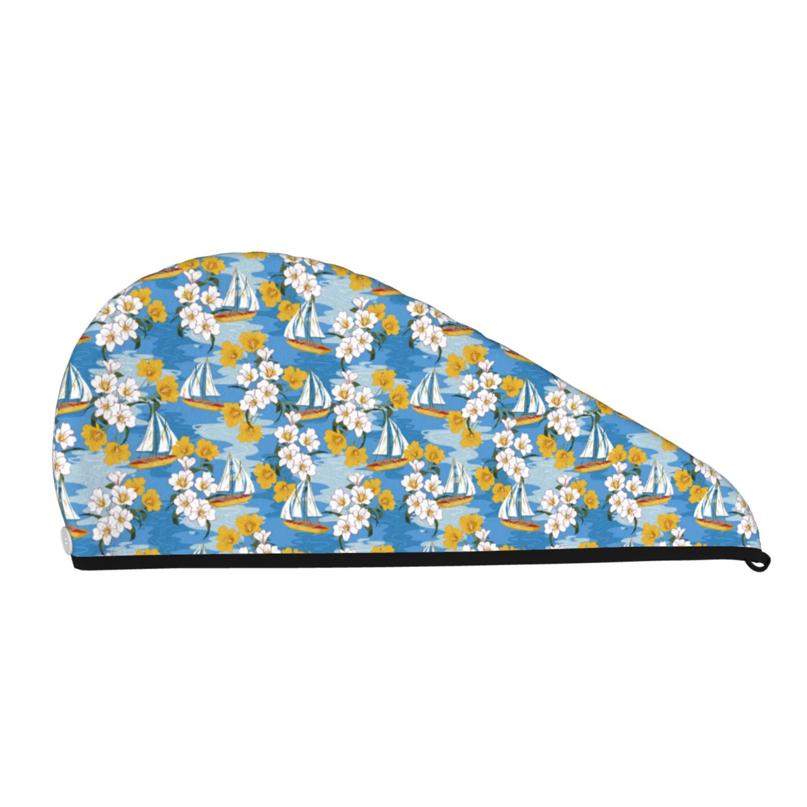Tebeau Flower and Sail Boat Print Hair Towel Wrap for Women Coral ...