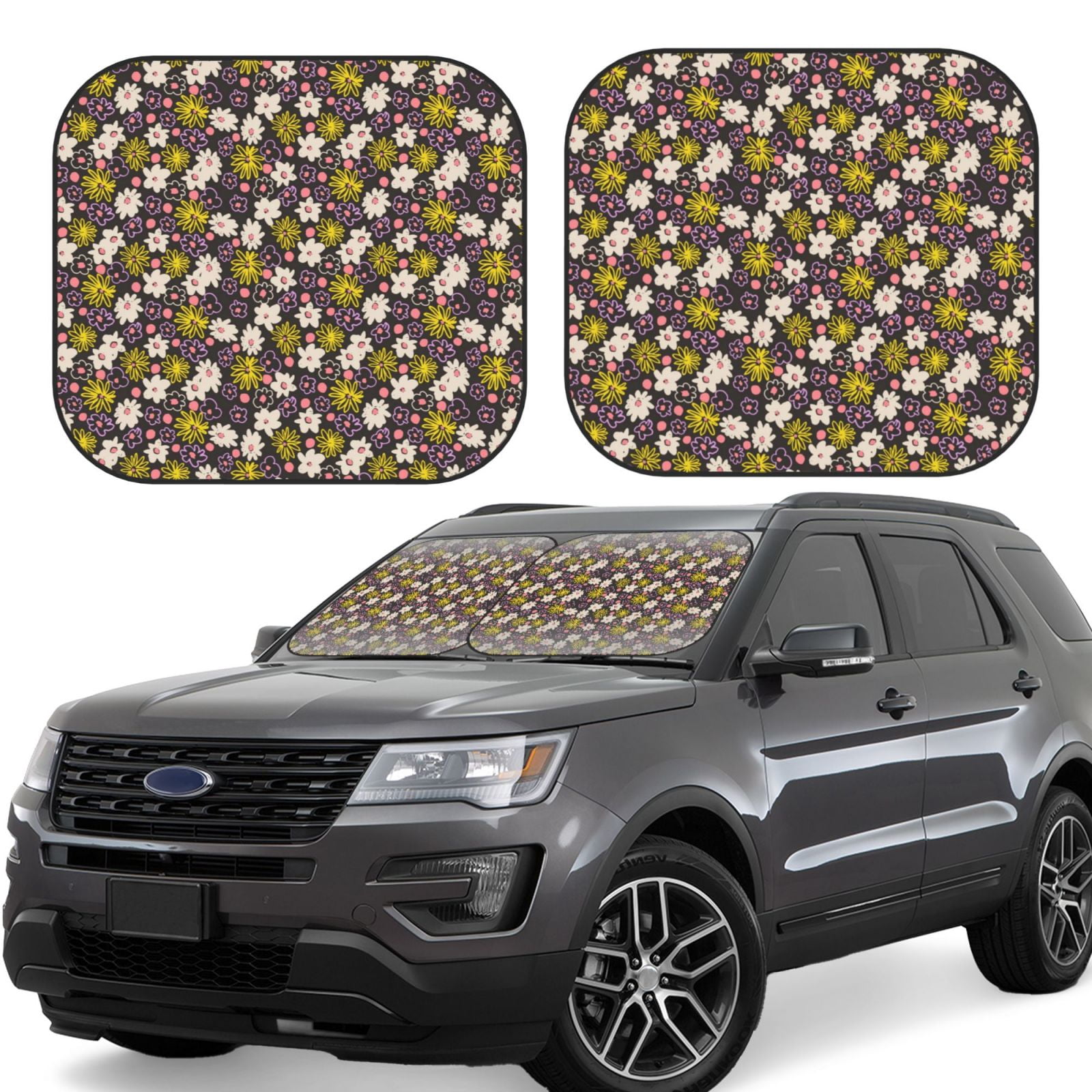 Tebeau Flowers Daisy Print Foldable Car Windshield Sun Shades Universal ...