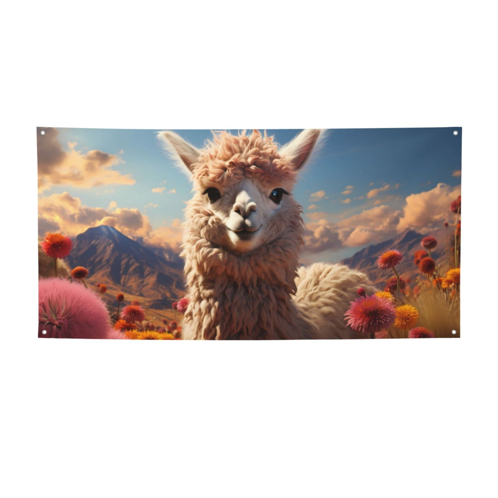 Tebeau Fluffy Alpaca Mountain Meadow Print Banner Backdrop Banner for ...