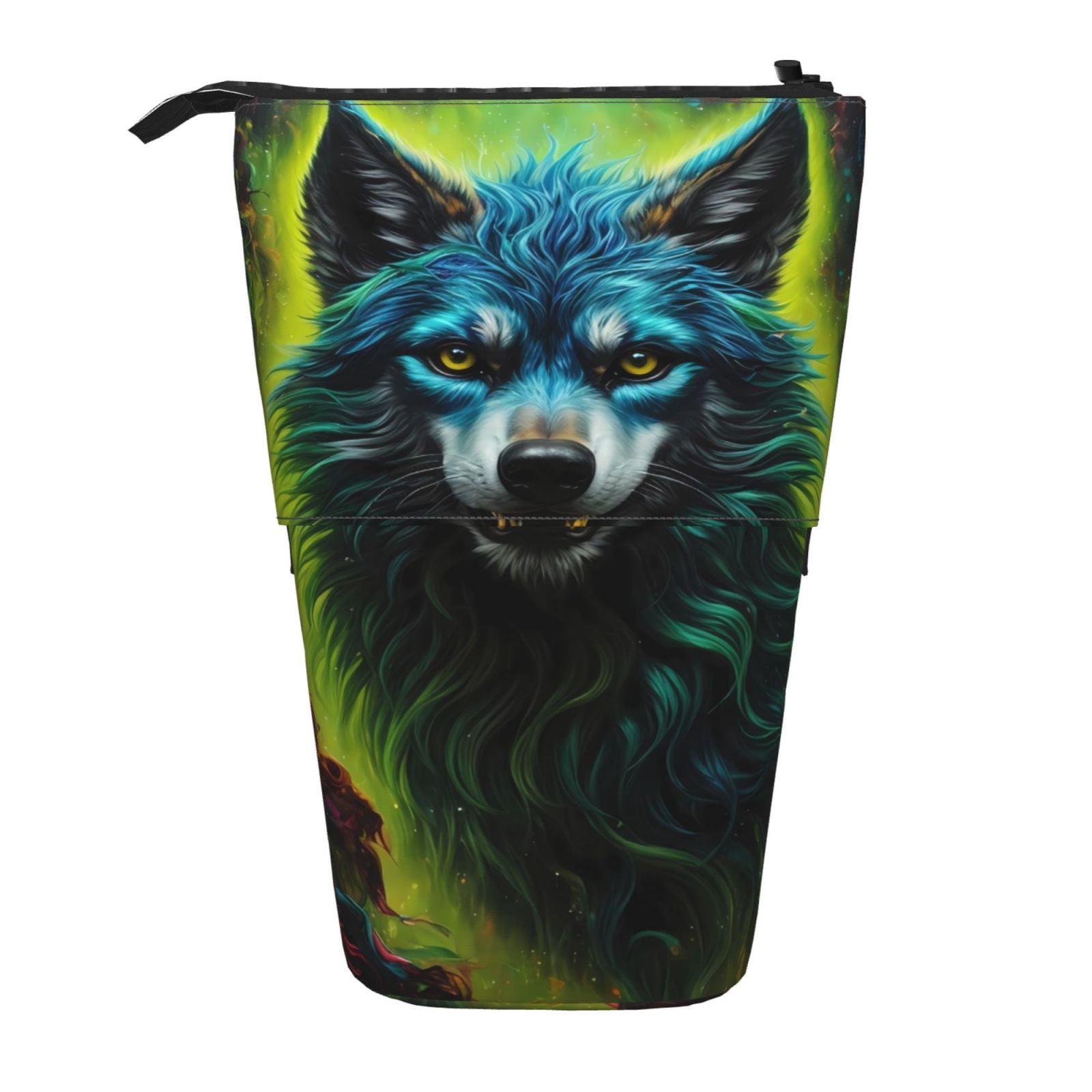 Tebeau Fluorescent Wolf Print Telescopic Pencil Bag Pen Holder Pop Up ...
