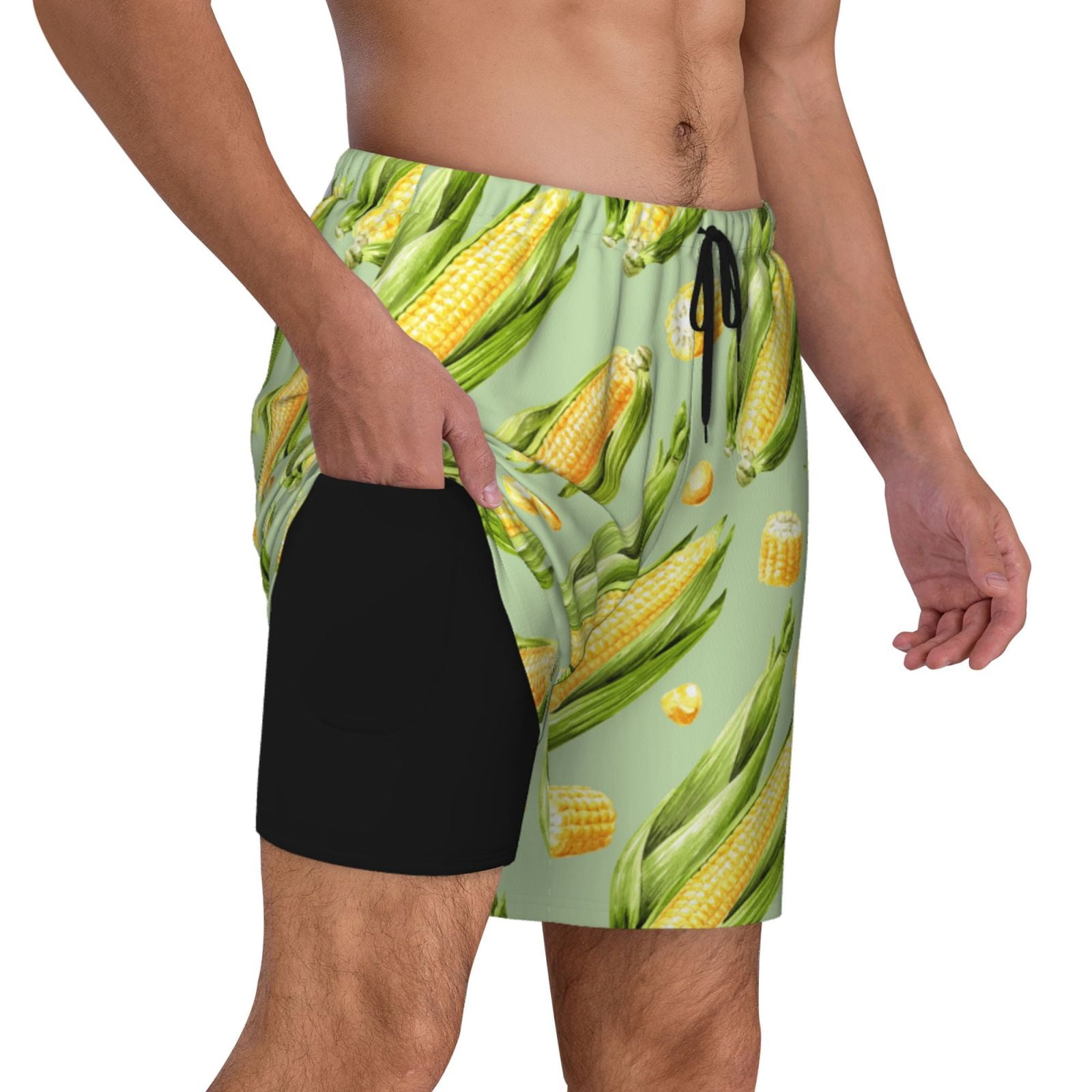 Tebeau Fresh Sweet Corn Print Men's Swim Trunks with Compression Liner ...