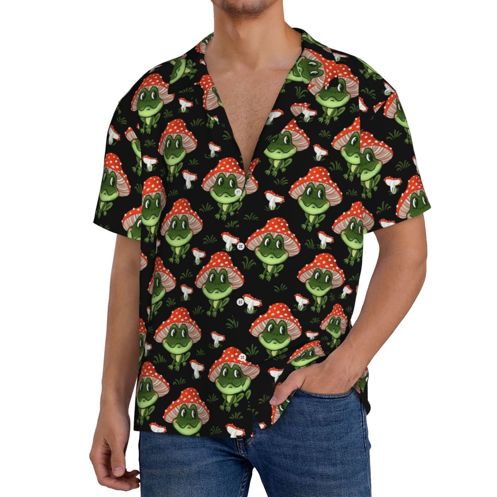 Tebeau Frogs In Mushroom Hats Print Men's Short-Sleeve Mens Casual ...