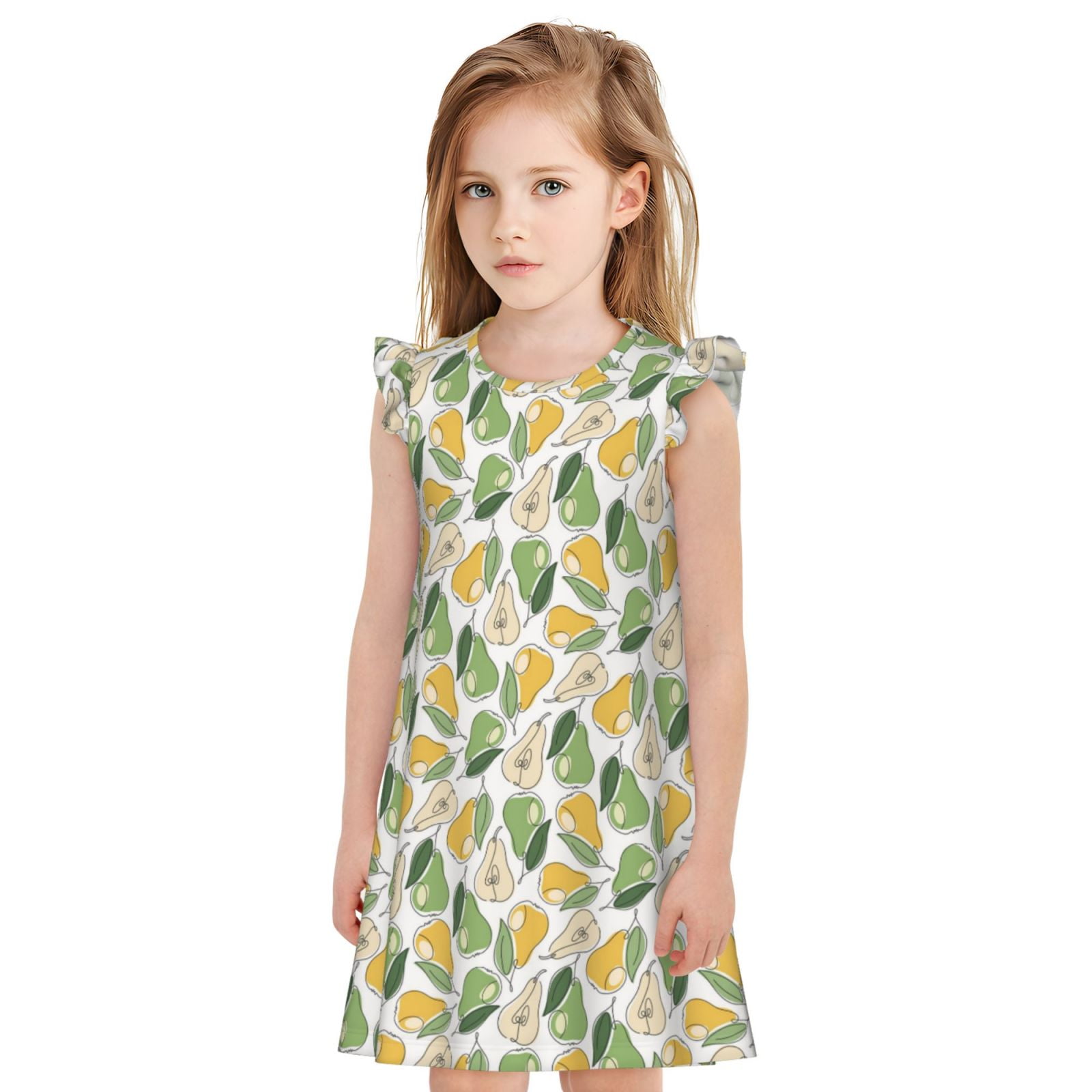 Tebeau Fruit Pears Print Girls Nightgowns Flutter Sleeve Pajamas Dress ...
