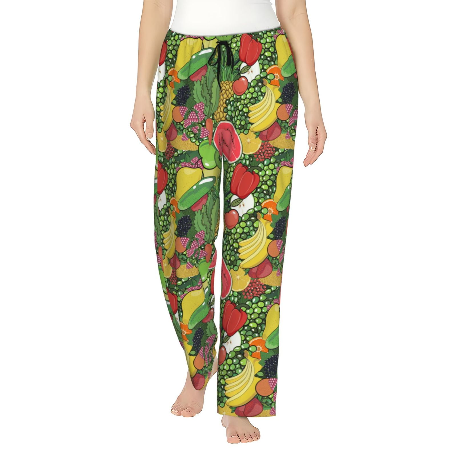 Tebeau Fruits Vegetables And Berries Print Women Pajama Pants Women's ...