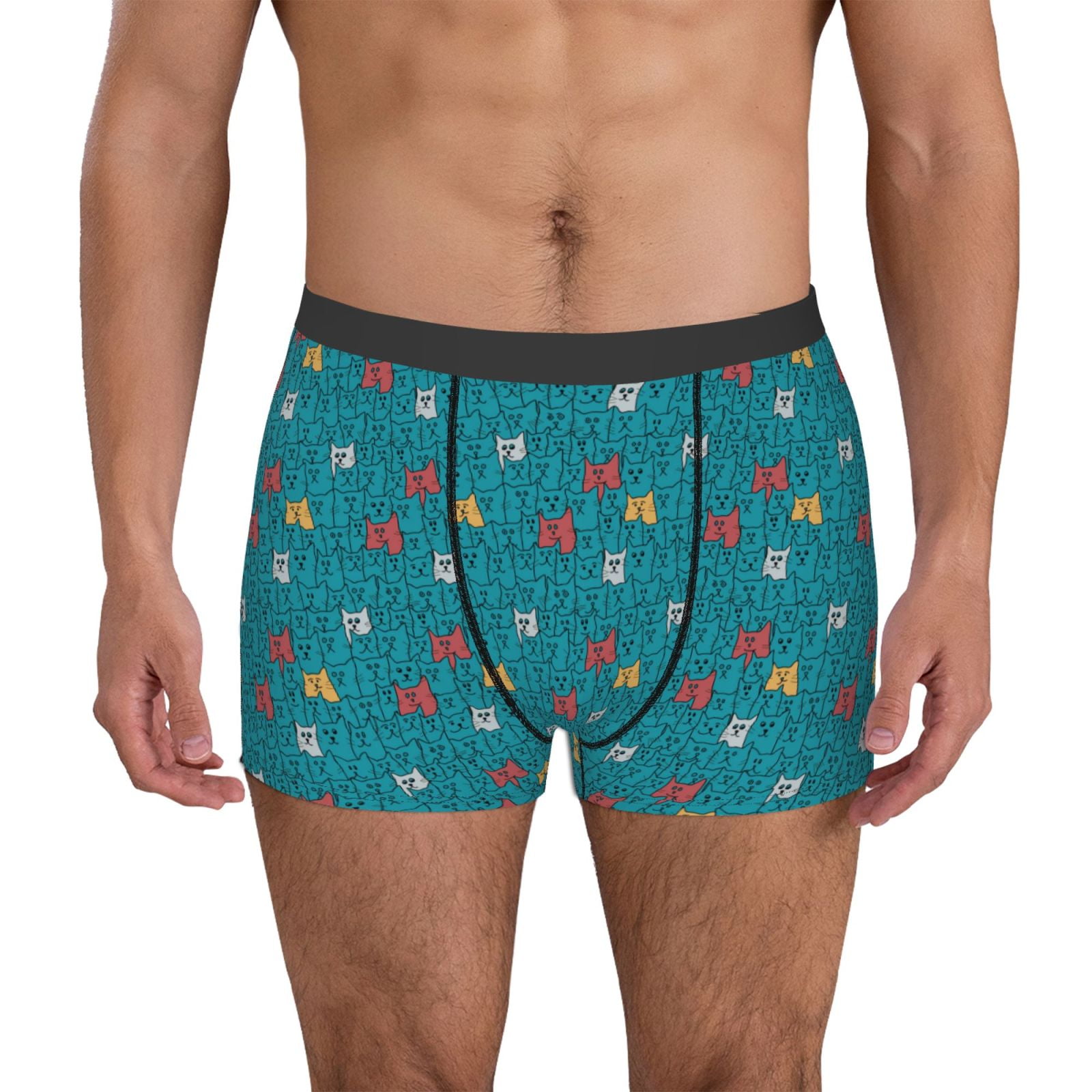 Tebeau Funny Cat Blue Print Men's Underwear Boxer Briefs, Stretch ...