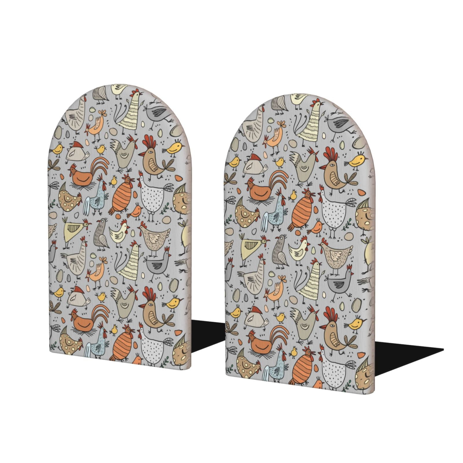 Tebeau Funny Chicken Print Wood Bookends for Shelves,Bookends,Book ...