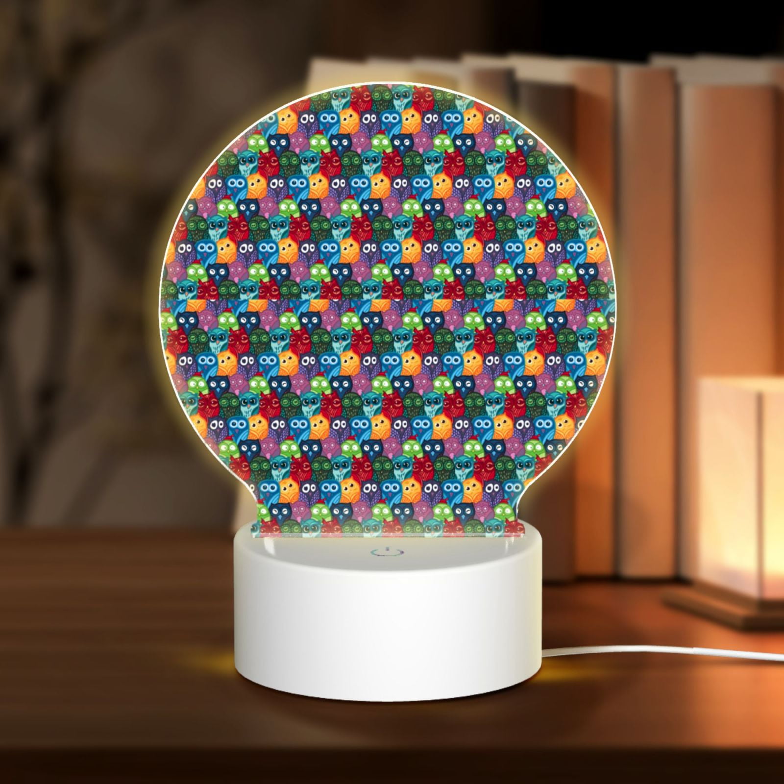 Tebeau Funny Owls Print Round Acrylic Night Light - Personalized LED ...