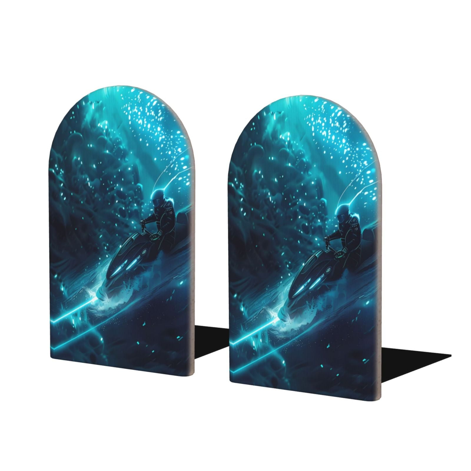 Tebeau Futuristic Jet Ski Adventure Print Wood Bookends for Shelves ...