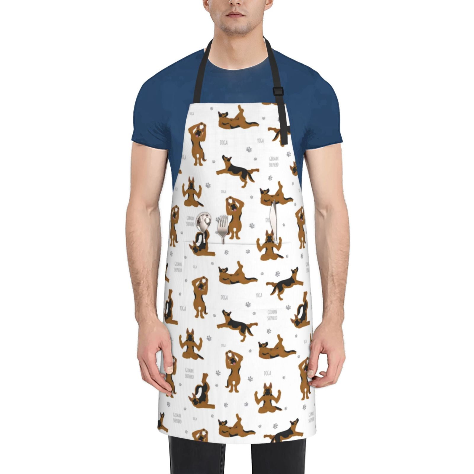 Tebeau German Shepherd Dog Print Waterproof Cooking Aprons, Adjustable ...
