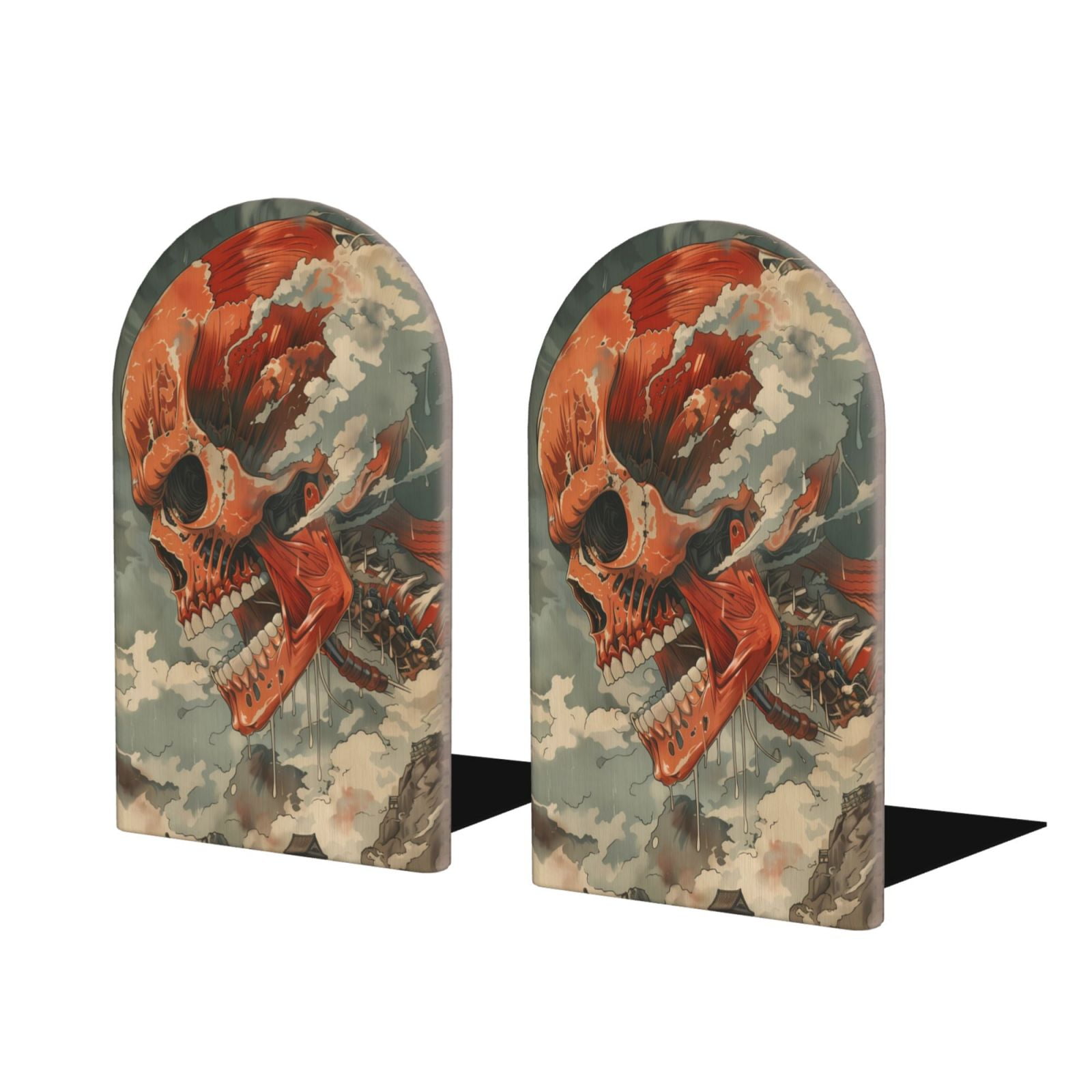 Tebeau Gigantic Skull In Clouds Print Wood Bookends for Shelves ...