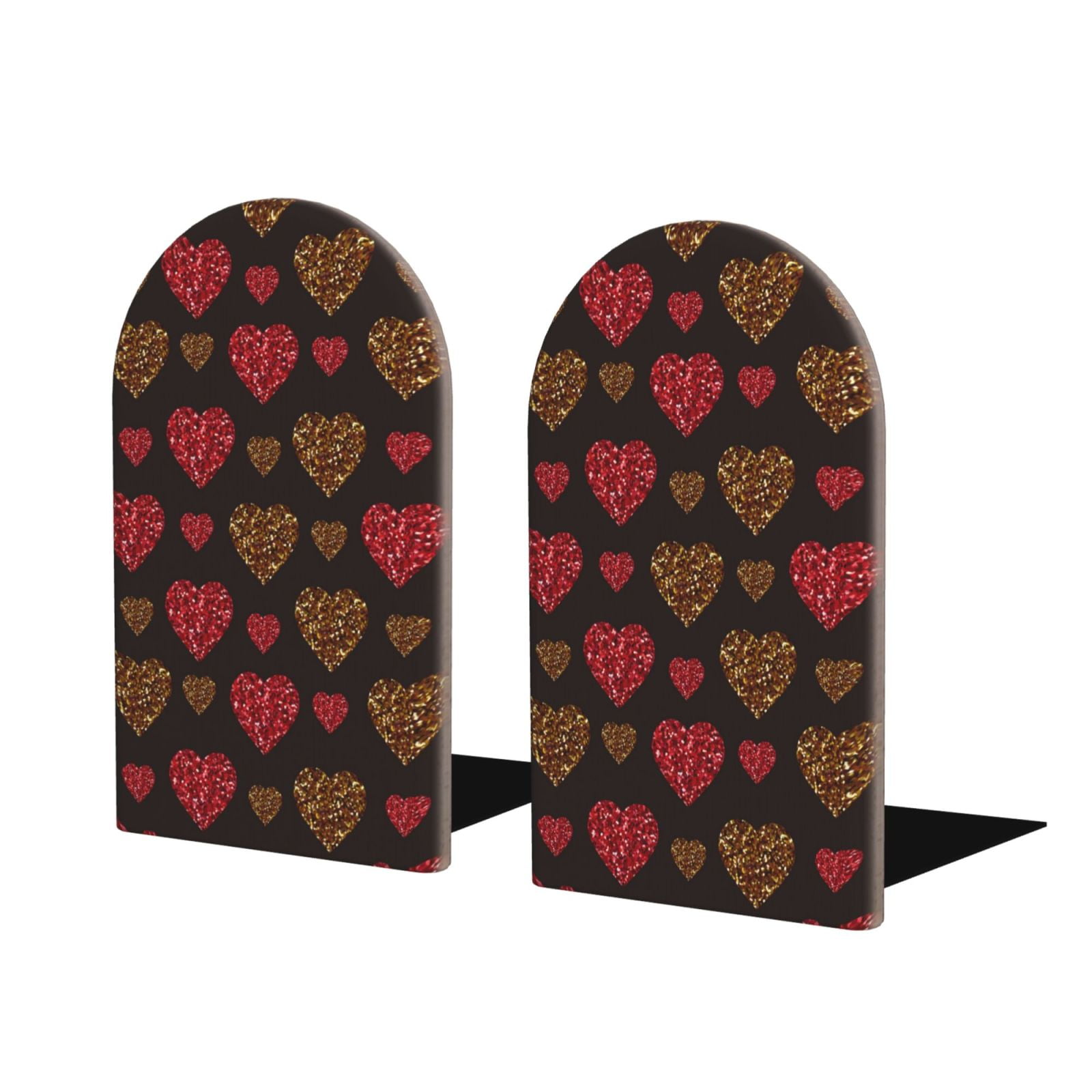 Tebeau Gold Glitter Heart Print Wood Bookends for Shelves,Bookends,Book ...