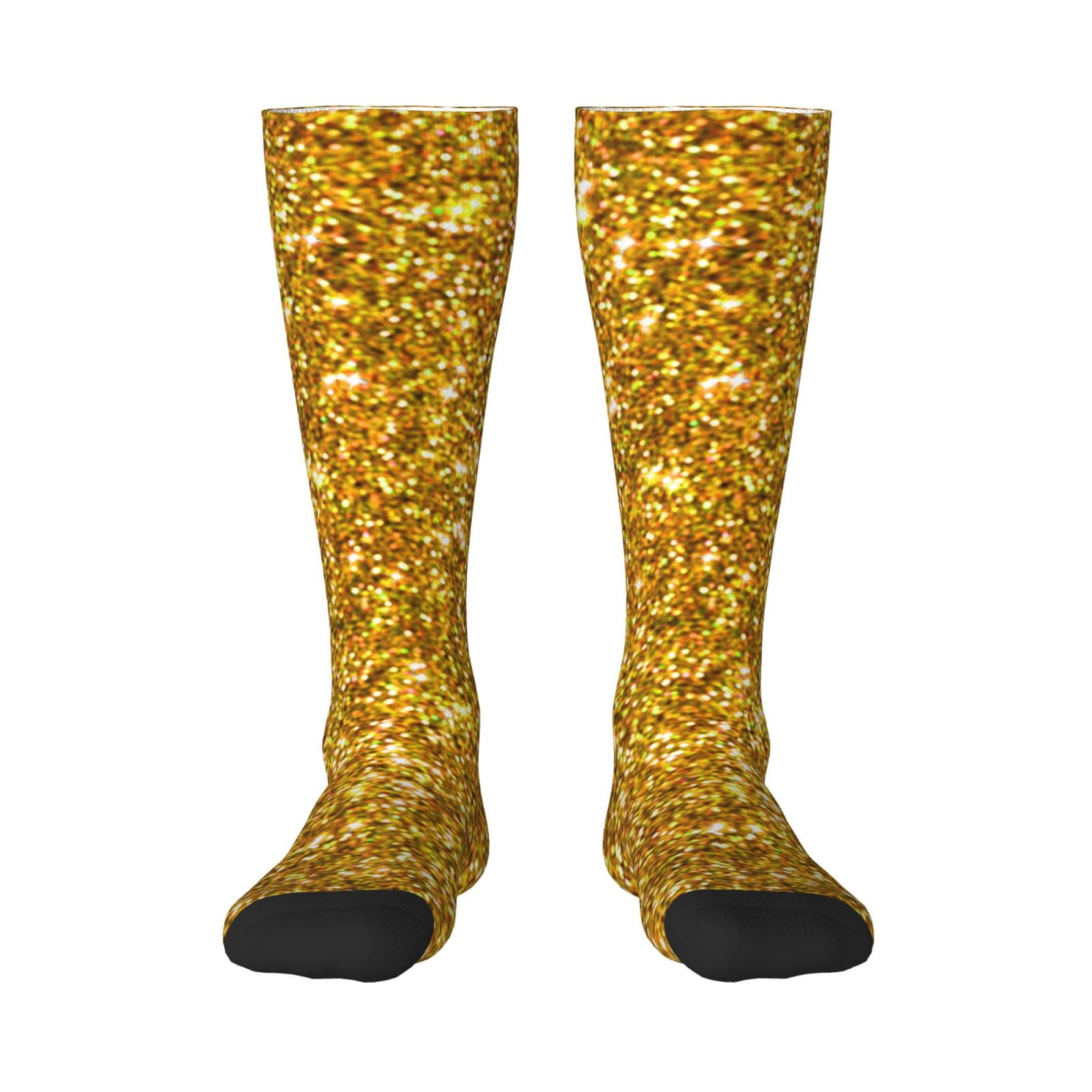 Tebeau Gold Glitter Print Adult Fuzzy Socks with Grips Plus Size Warm ...